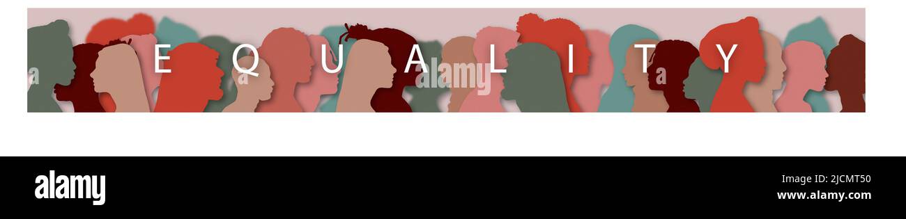 Word - Equality. Silhouette profile group of men and women of diverse ...