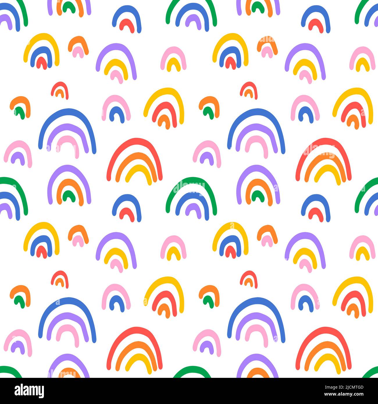 Trendy seamless pattern with colorful rainbow on white background ...