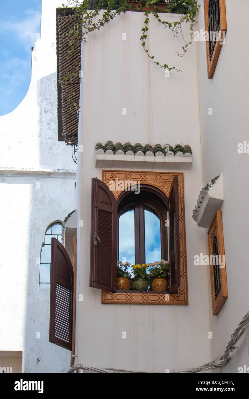 Typical Moroccan house with two floors, in the city of Tanger, with ...