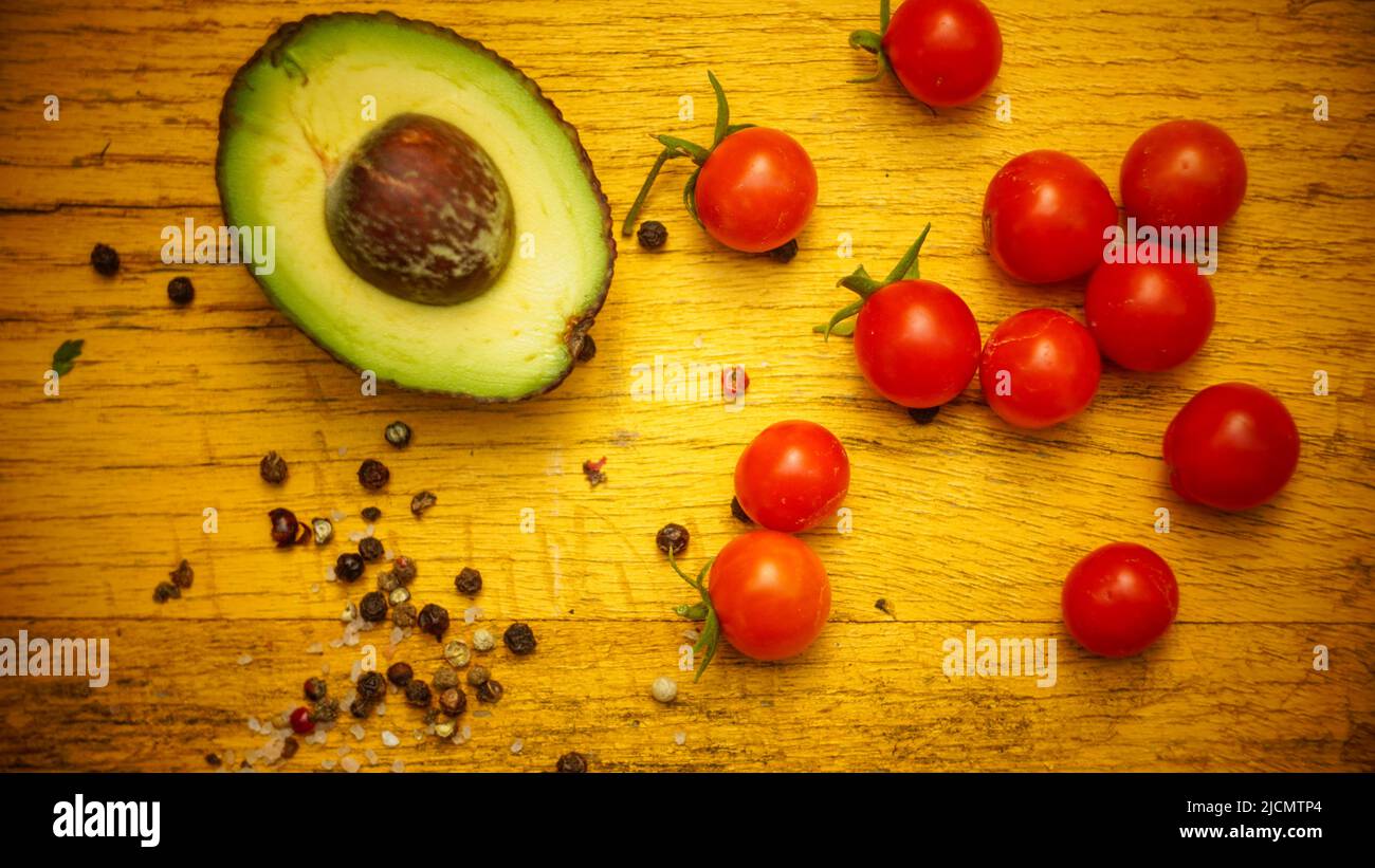 Fresh vegetables for salad dish vintage rustic style Stock Photo - Alamy