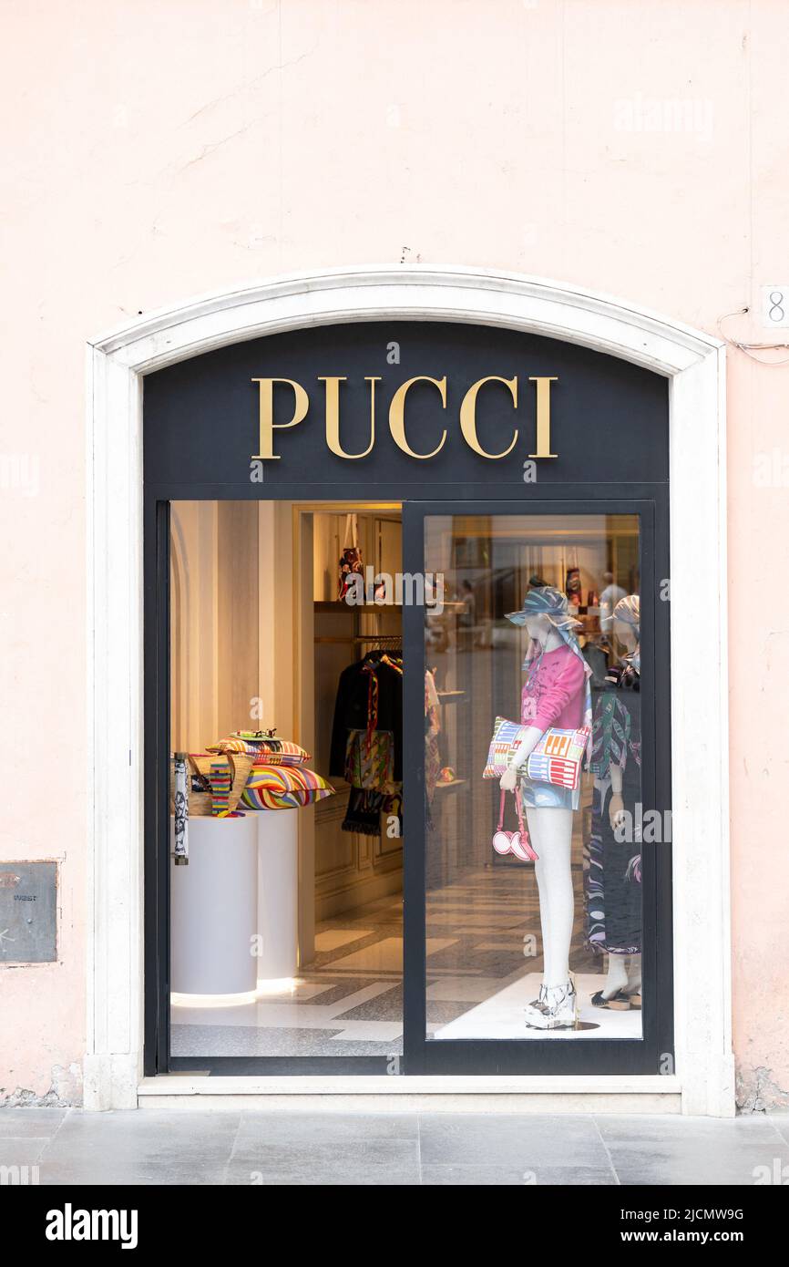 A shop sign of PUCCI, on May 07, 2022 in Roma, Italy. Photo by David ...