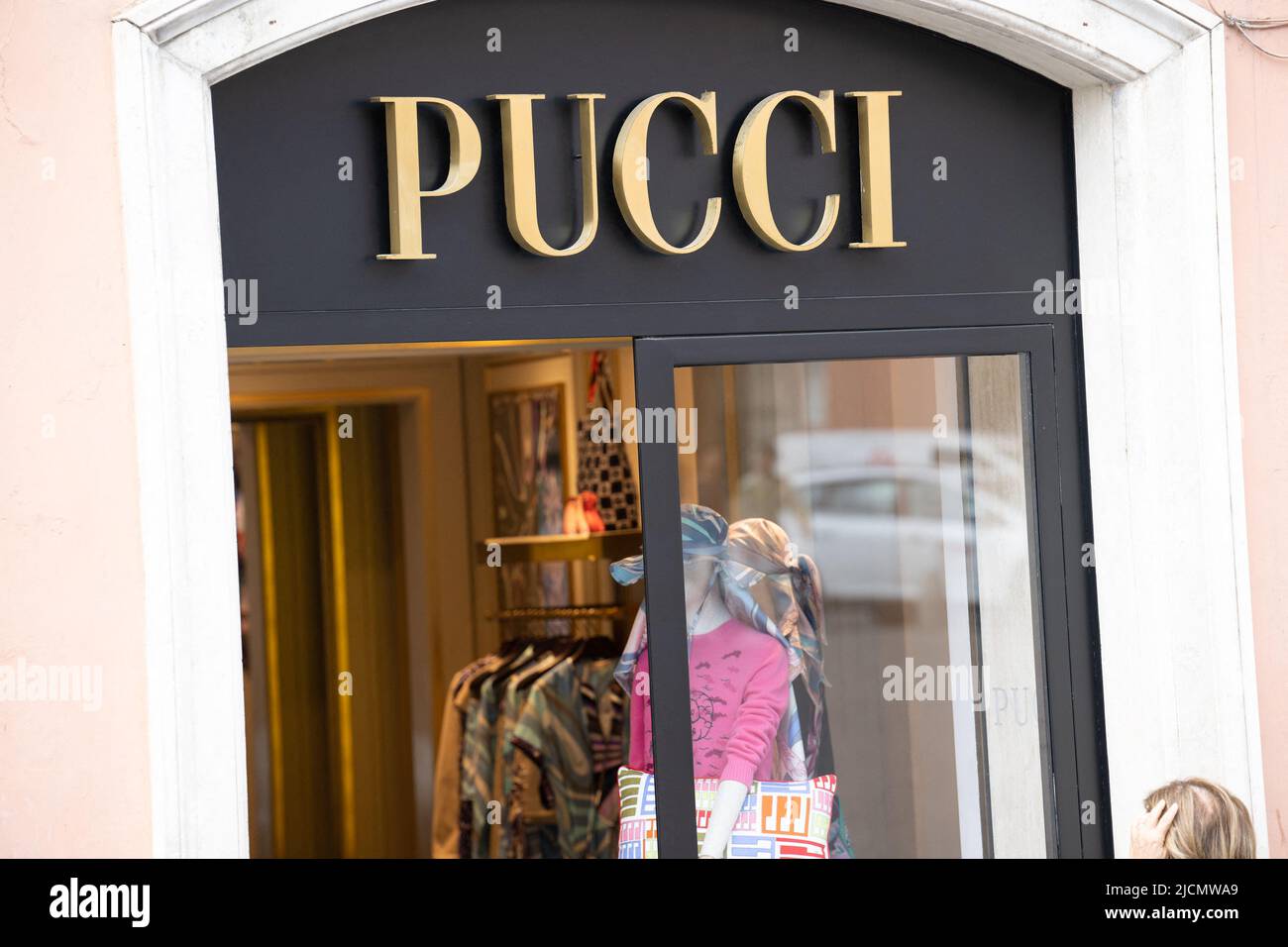 A shop sign of PUCCI, on May 07, 2022 in Roma, Italy. Photo by David ...