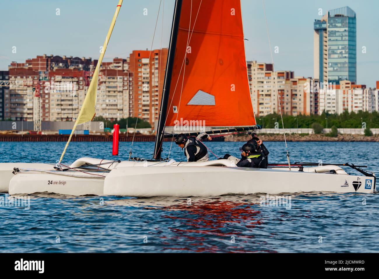 Russia, St. Petersburg, 10 June 2022: The trimaran with professional ...