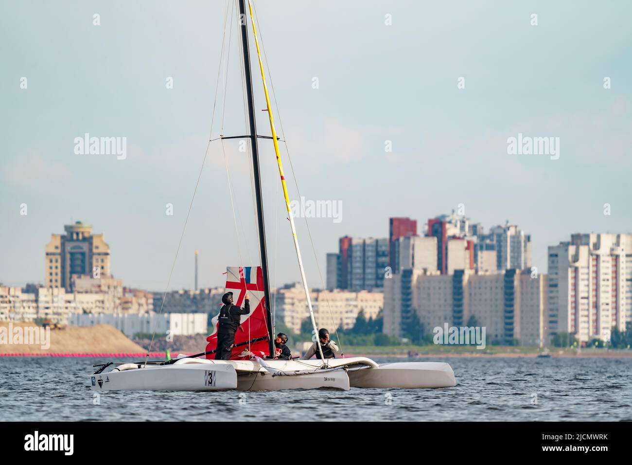 Russia, St. Petersburg, 10 June 2022: The trimaran with professional ...