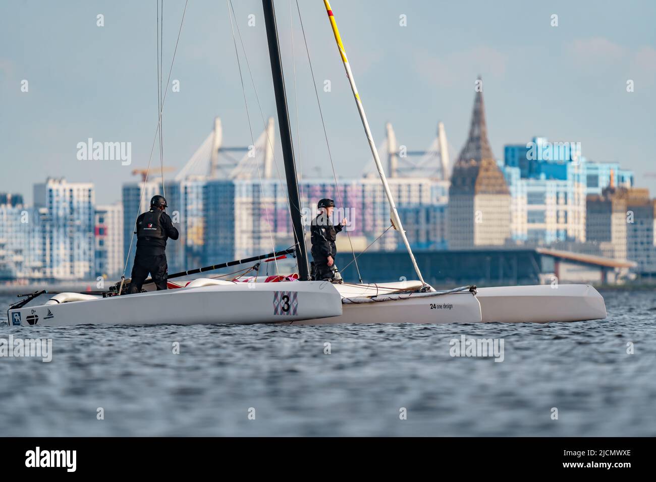 Russia, St. Petersburg, 10 June 2022: The trimaran with professional ...