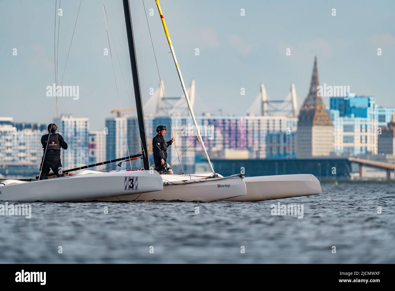 Russia, St. Petersburg, 10 June 2022: The trimaran with professional ...
