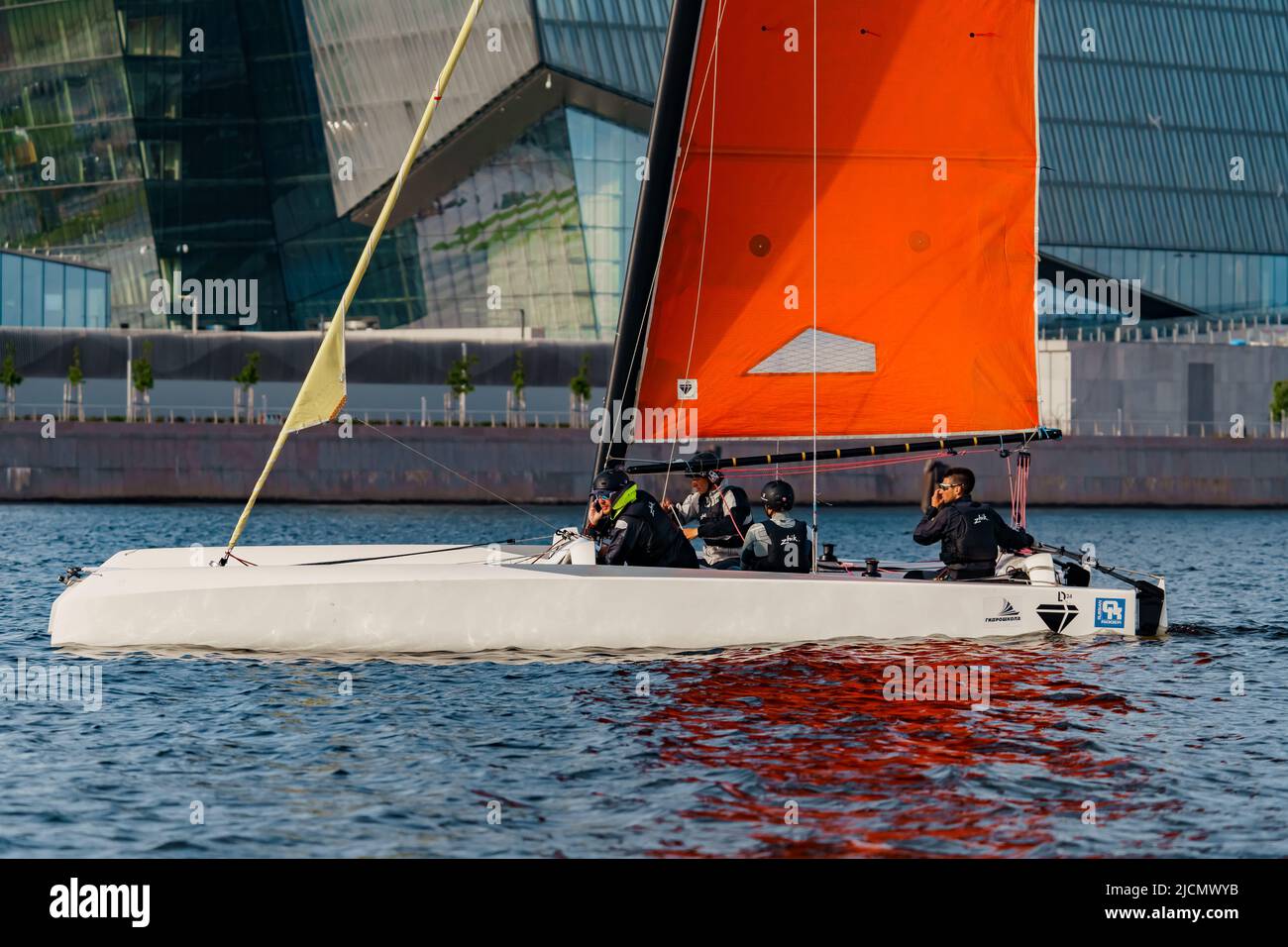 Russia, St. Petersburg, 10 June 2022: The trimaran with professional ...