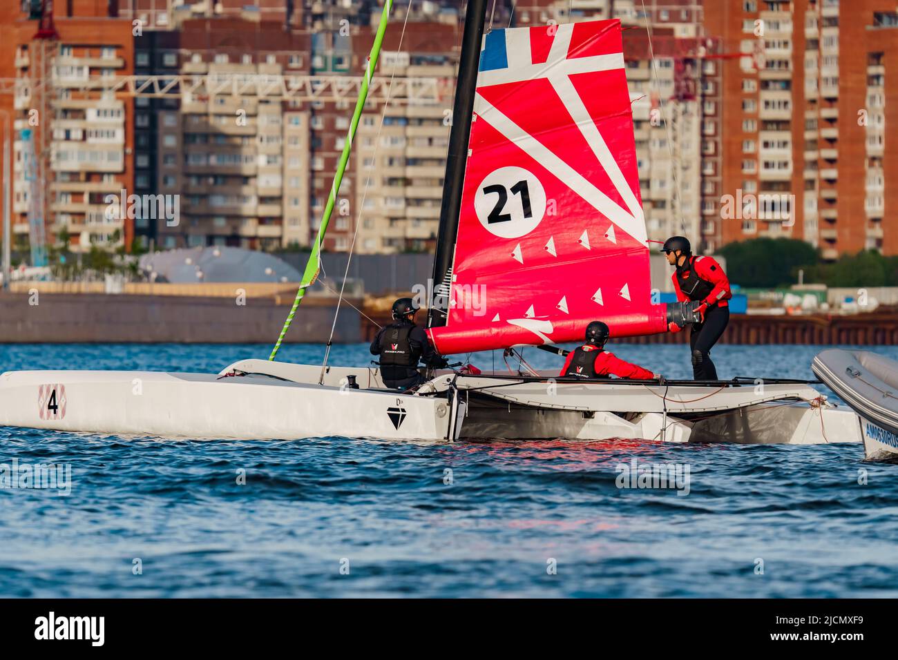 Russia, St. Petersburg, 10 June 2022: The trimaran with professional ...