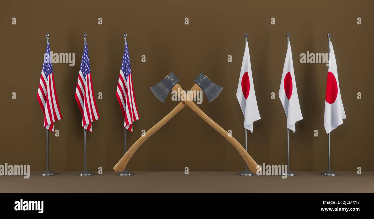 USA vs Japan, Flags of USA and Japan, USA Japan in world war crisis ...
