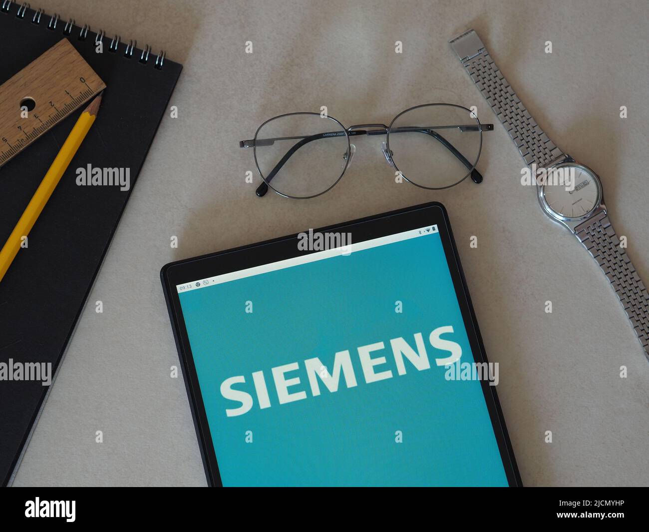 In this photo illustration Siemens Group logo seen displayed on a ...