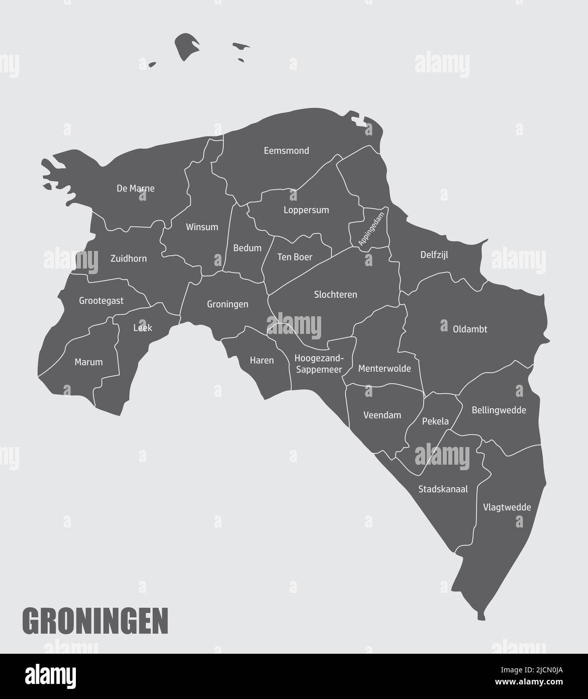 Groningen province, Netherlands. Administrative map with labels Stock ...