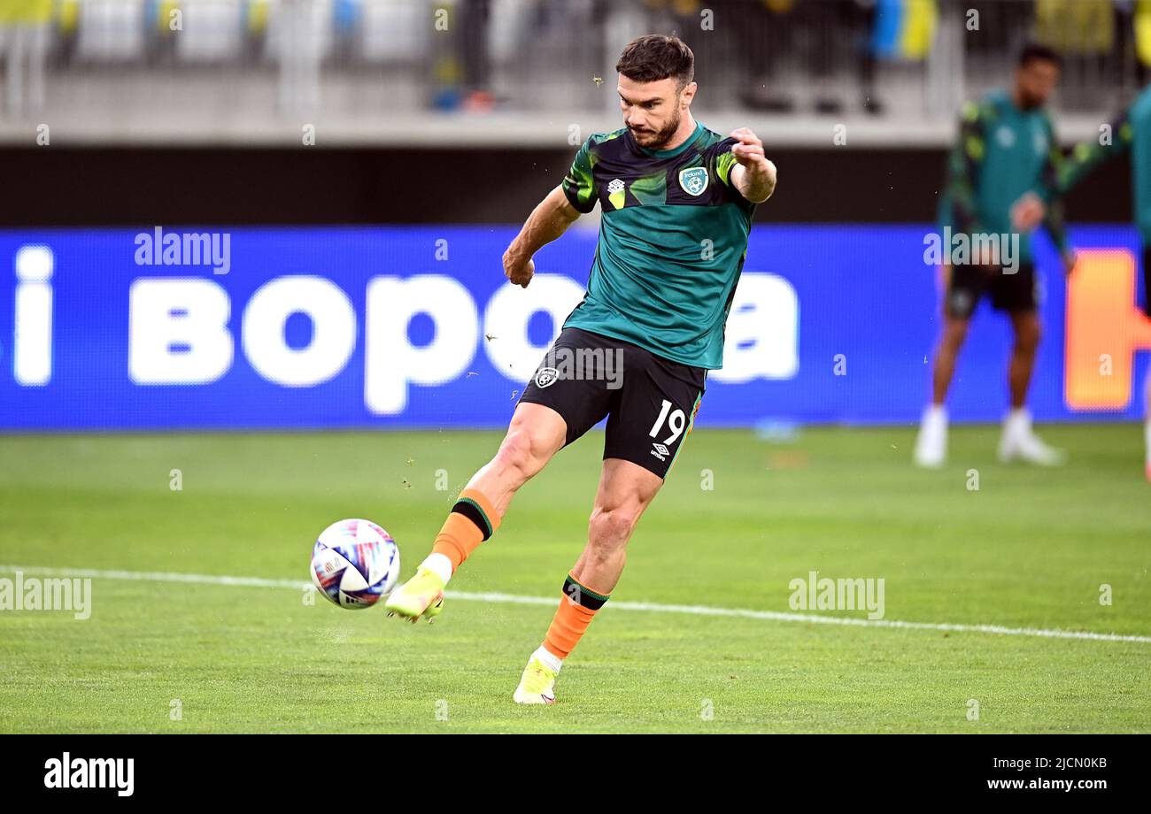 Republic of Ireland's Scott Hogan warms up on the pitch before the UEFA ...