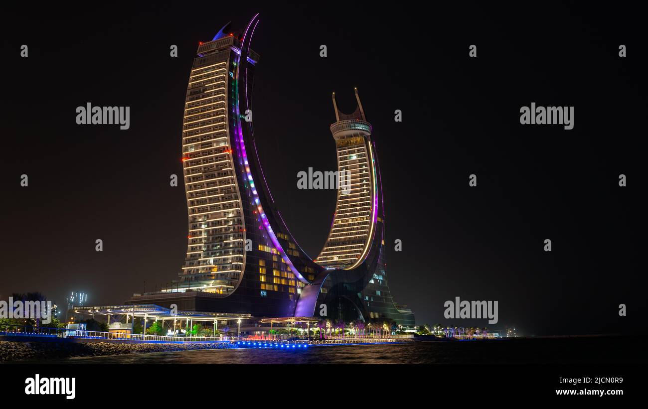 Lusail, Qatar- June 06, 2022: The crescent tower in the newly ...