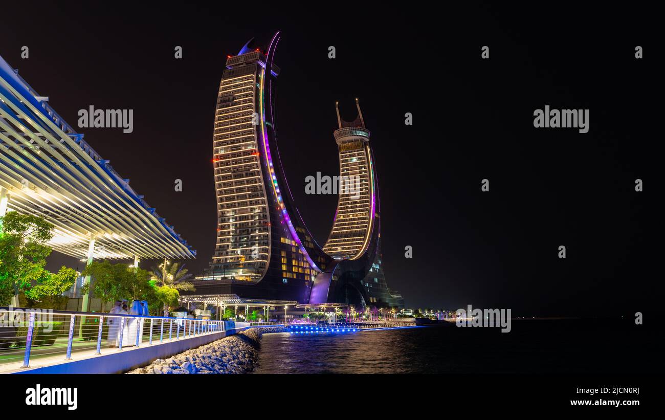 Lusail, Qatar- June 06, 2022: The crescent tower in the newly ...