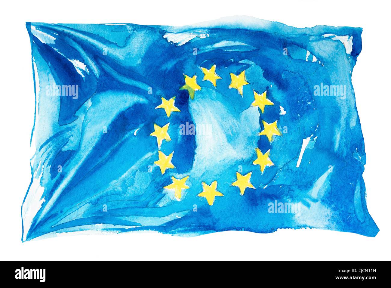 Europe, European Union flag. Hand drawn watercolor illustration Stock ...