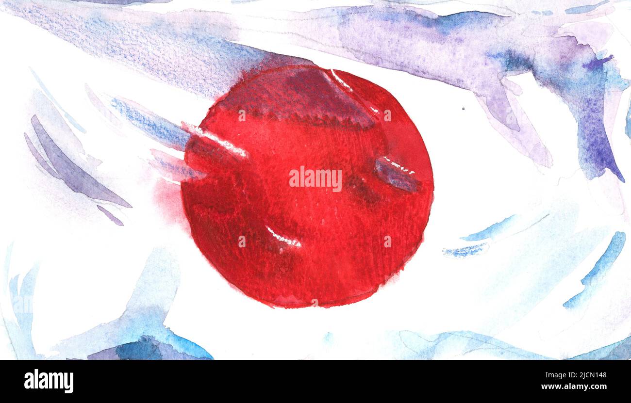 Japan, japanese flag. Hand drawn watercolor illustration Stock Photo ...