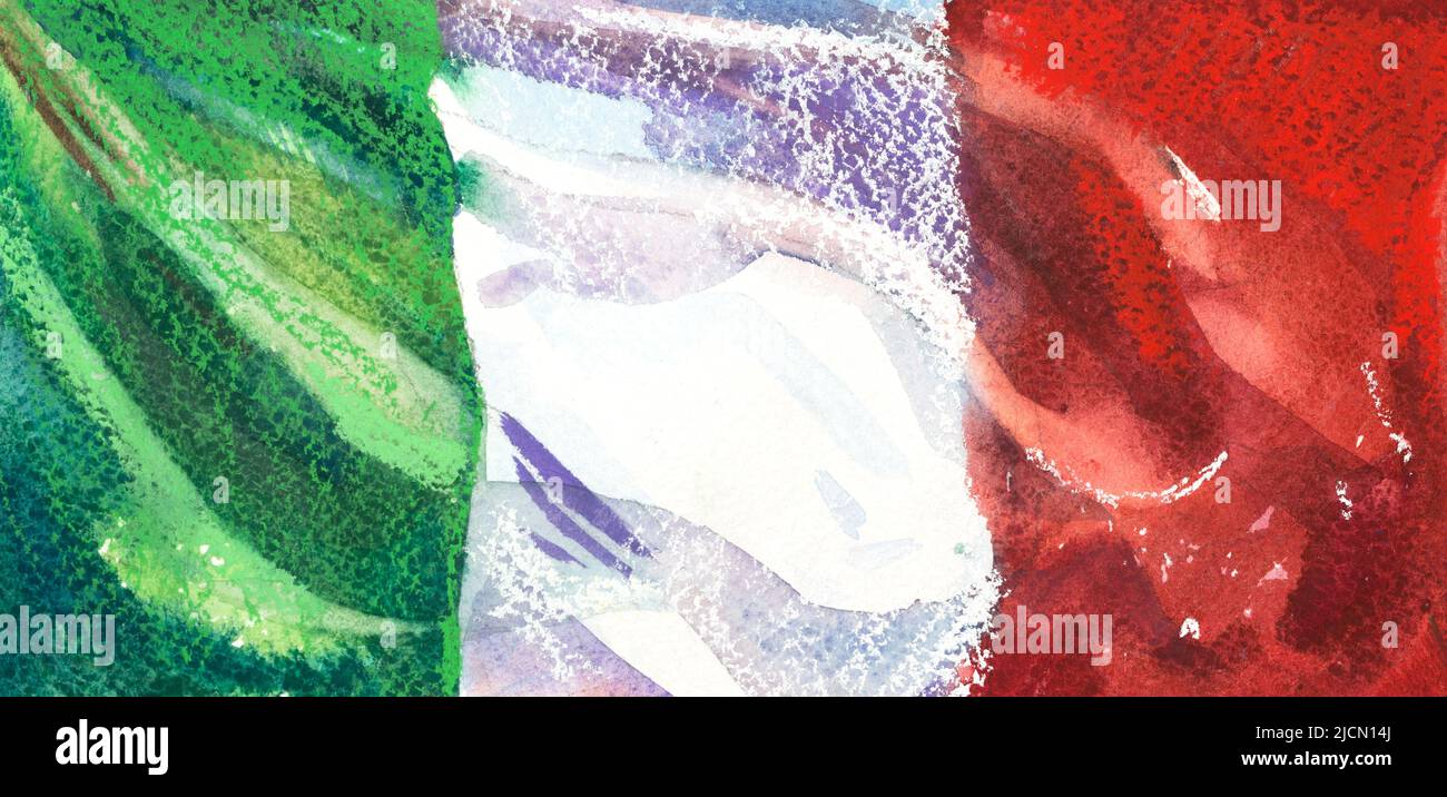 Italy, italian flag. Hand drawn watercolor illustration Stock Photo - Alamy