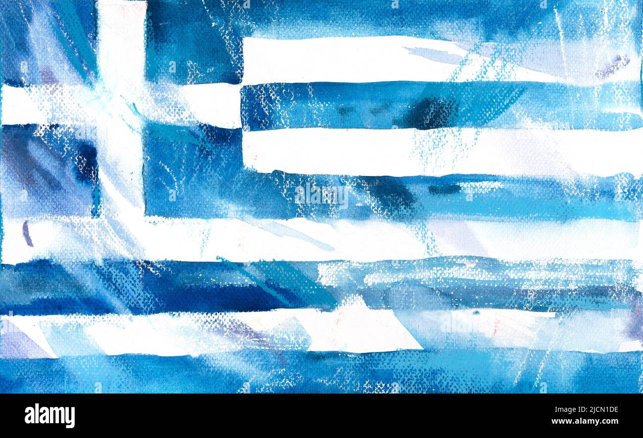 Greece, Greek flag. Hand drawn watercolor illustration Stock Photo - Alamy