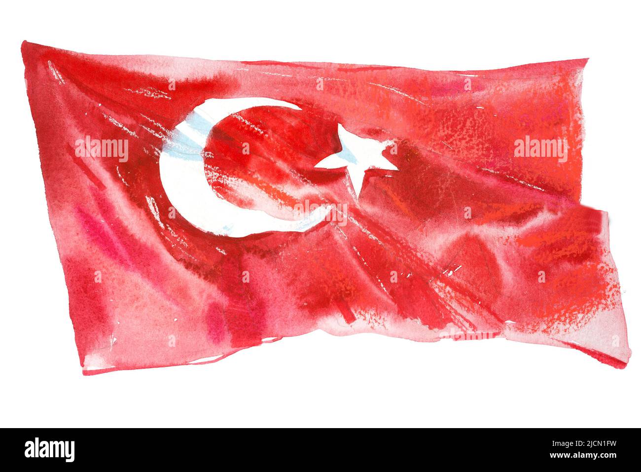 Turkey. Turkish flag. Hand drawn watercolor illustration Stock Photo ...