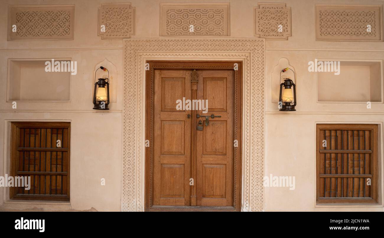 doha, qatar- June 06,2022 :traditional qatari house exterior at the ...