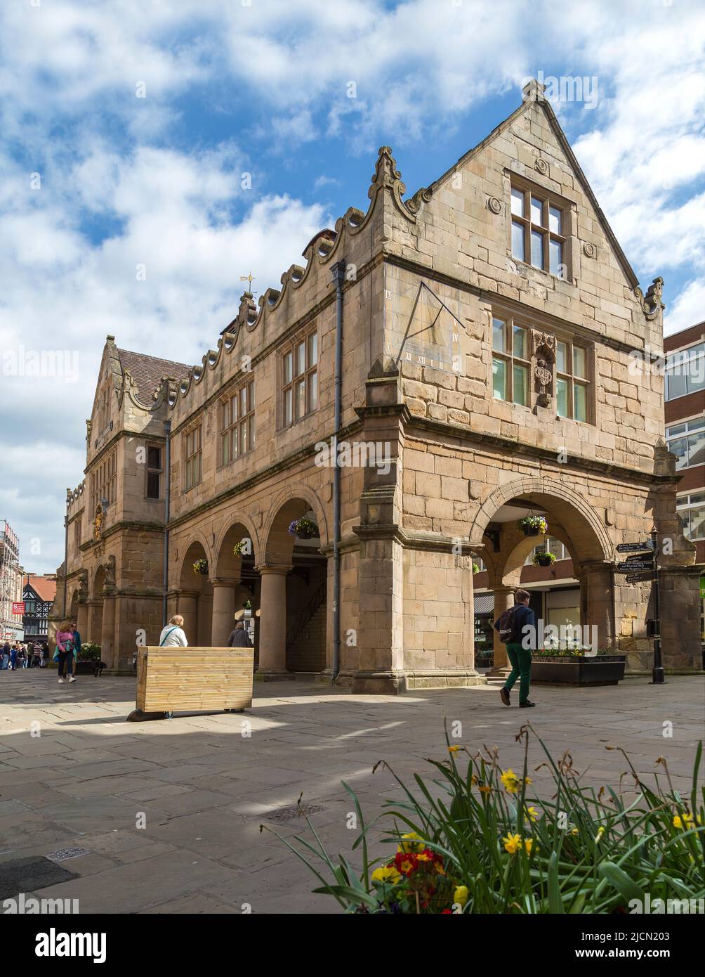 The iconic Old Market Hall in Shrewsbury, England stands in the town ...