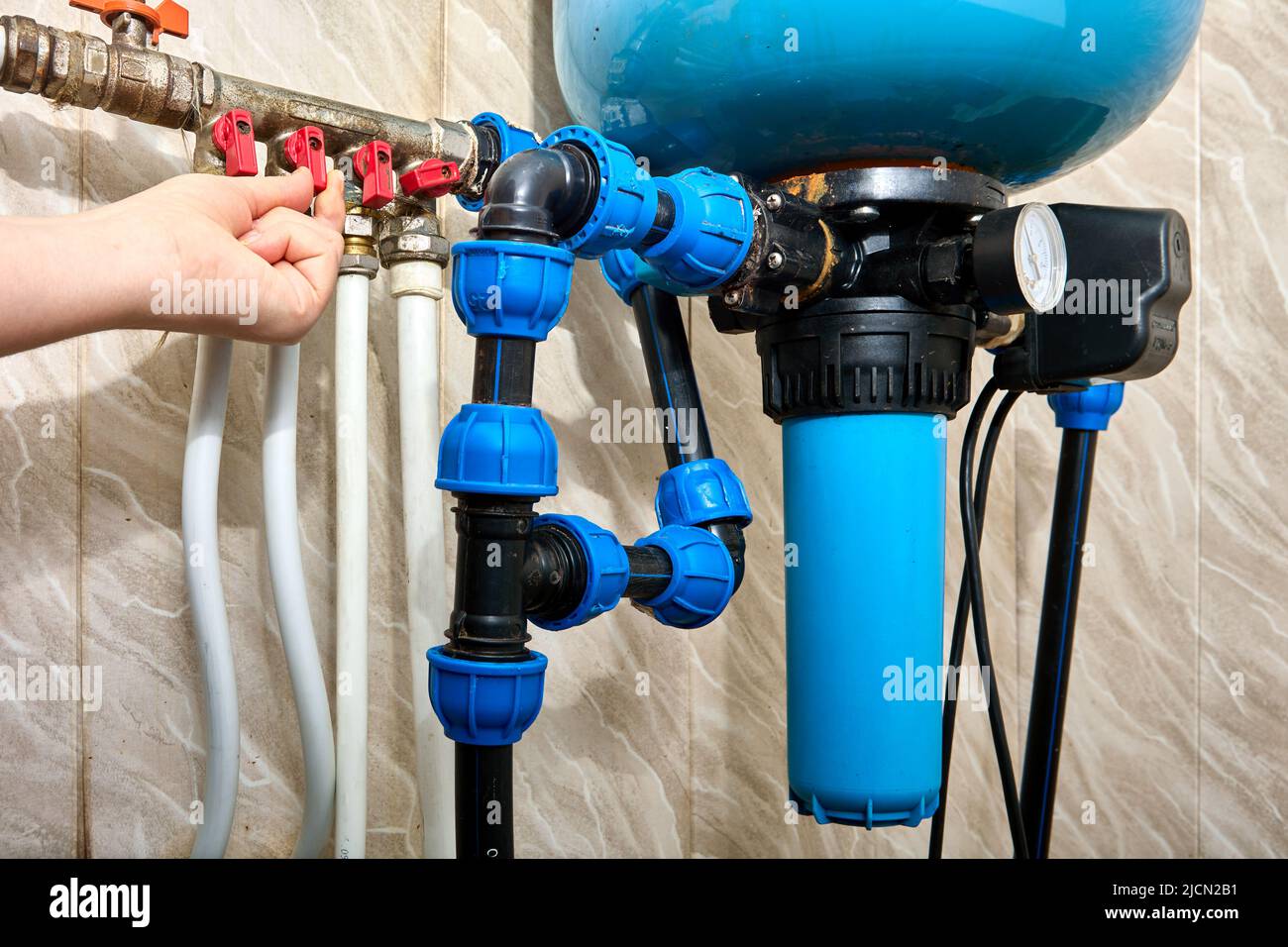Electrical water supply system with automatic pump control Stock Photo ...