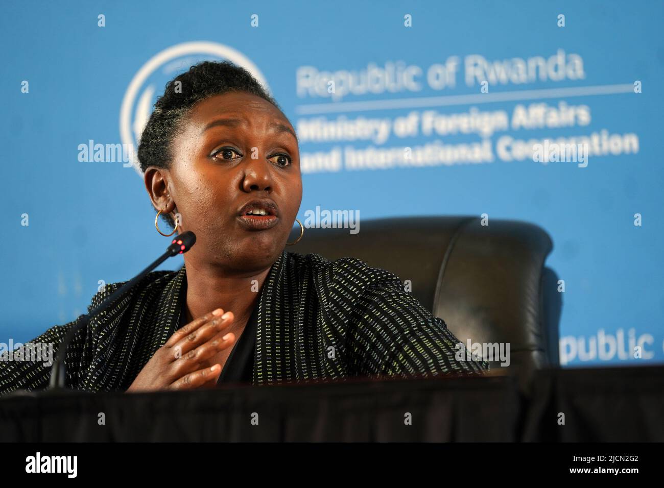 Yolande Makolo, spokeswoman for the Rwandan government, leads a press ...