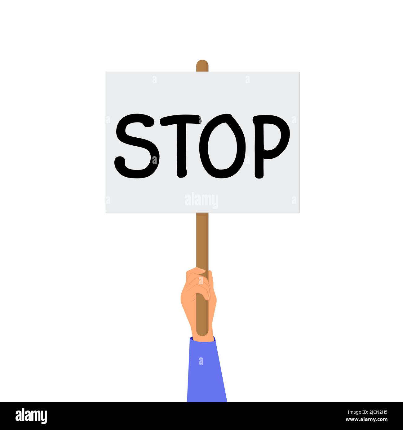 Cartoon hands of demonstrants and hand with Megaphone and stop sign ...