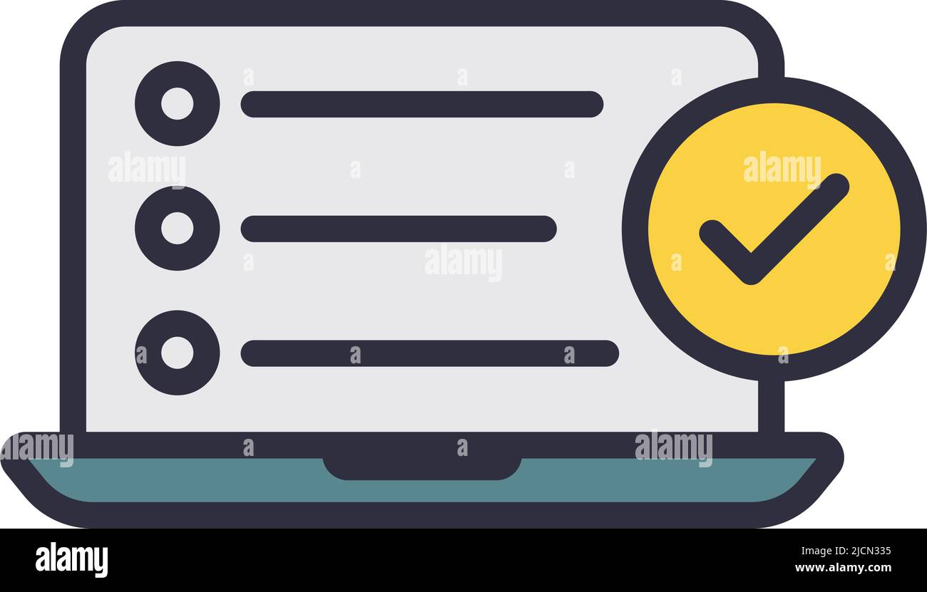 Laptop screen with check mark outline vector icon Stock Vector Image ...