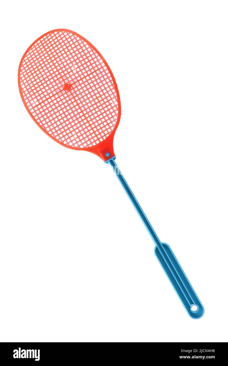 Front view of red plastic fly swatter isolated on white Stock Photo - Alamy