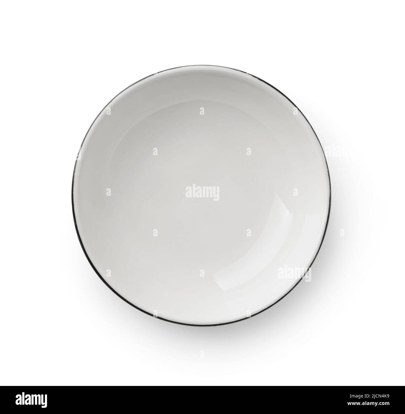 Top view of empty ceramic bowl with black border isolated on white ...