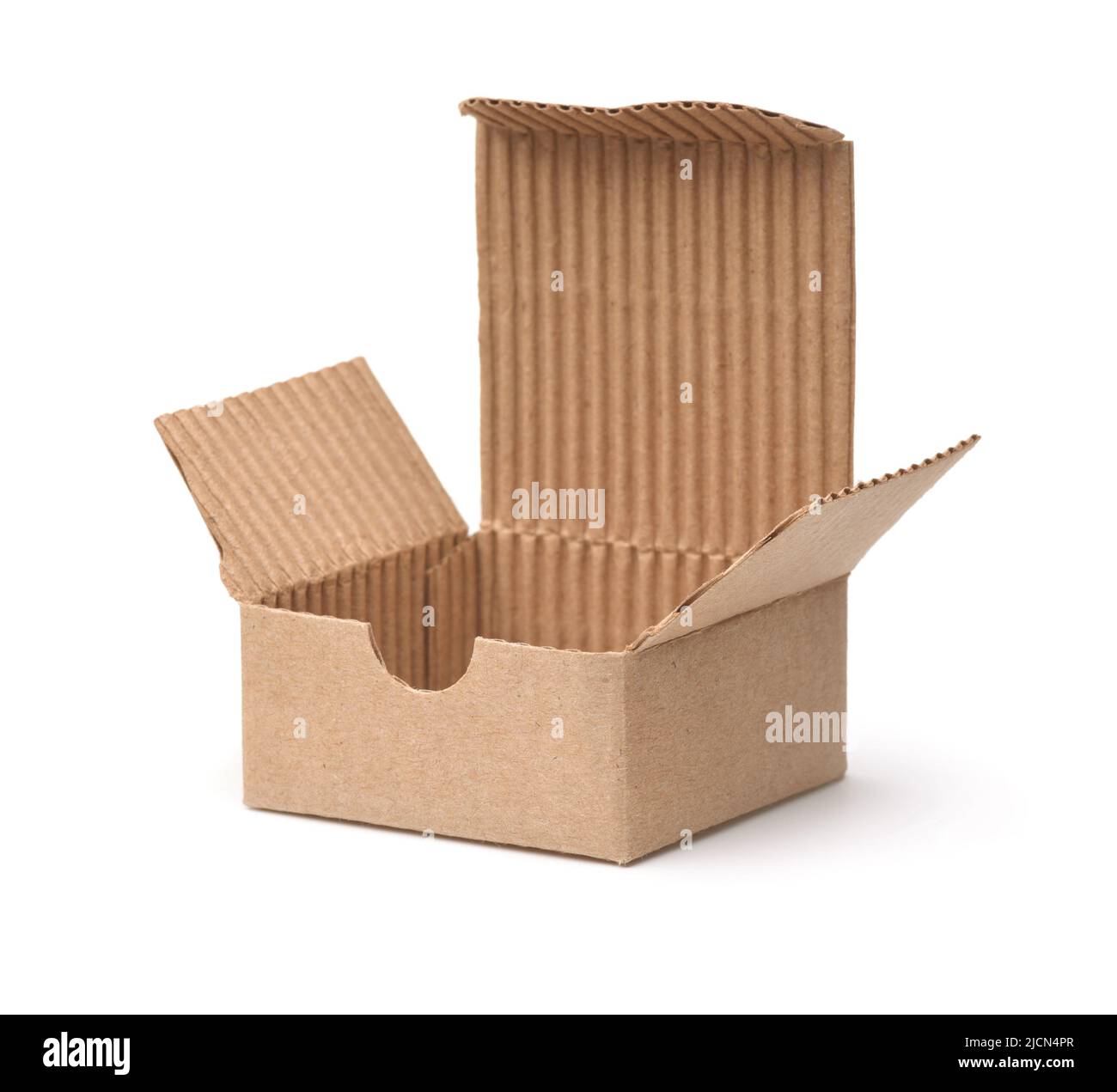 Open small brown corrugated board box isolated on white Stock Photo - Alamy