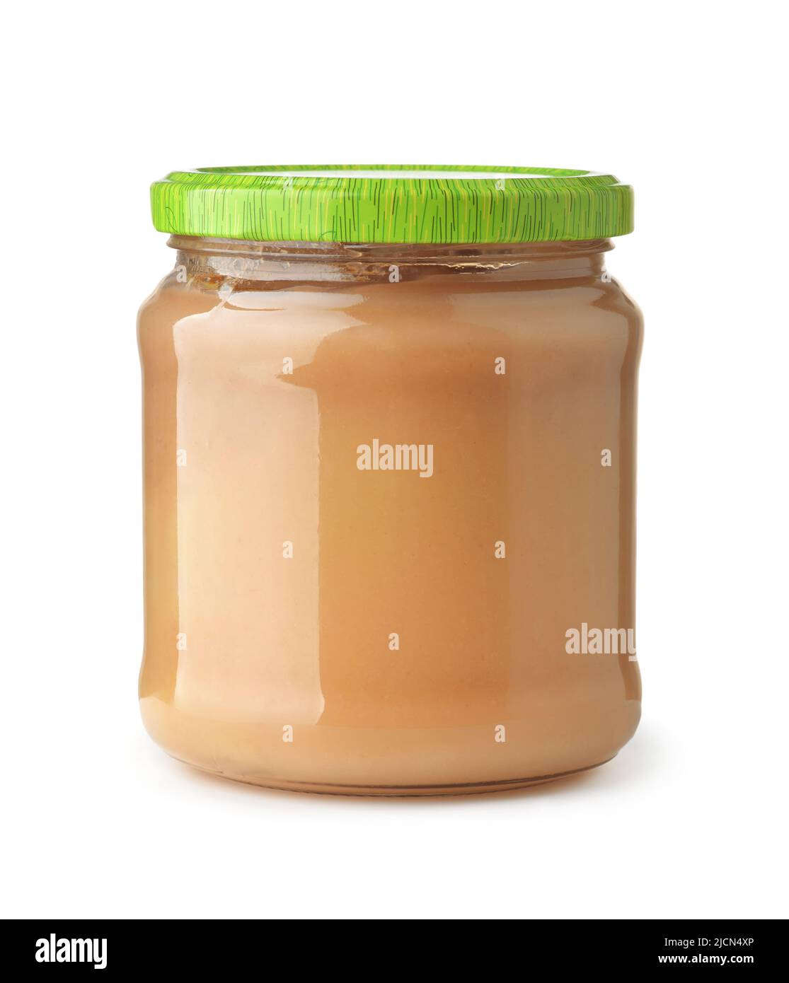 Front view of unlabeled apple puree glass jar isolated on white Stock ...