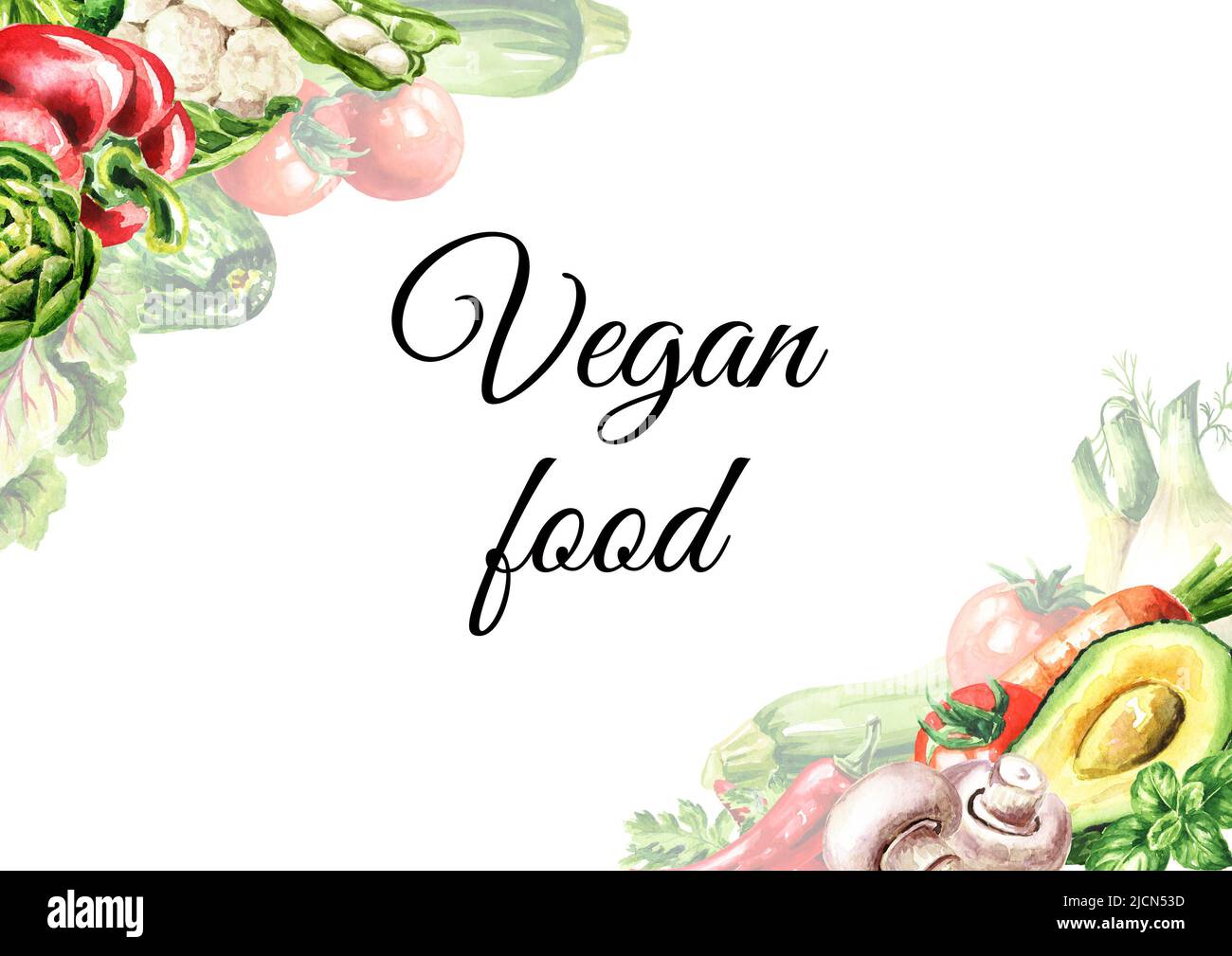 Vegan food. Fresh vegetables. Hand drawn watercolor illustration ...