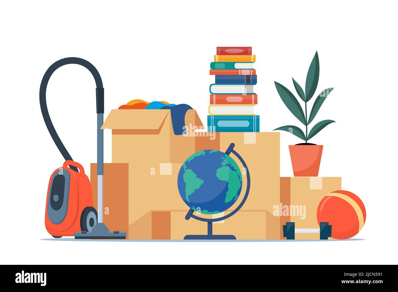 Paper cardboard boxes with various household thing. Moving to new house ...