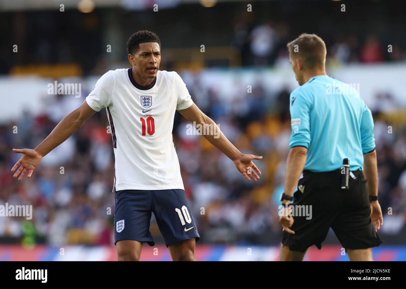 Wolverhampton, England, 14th June 2022. Jude Bellingham of England ...