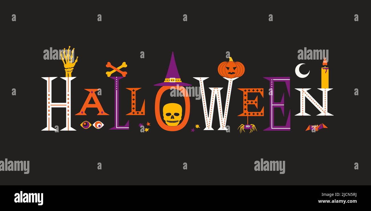 Halloween fancy letters cute symbol set isolated vector illustration ...