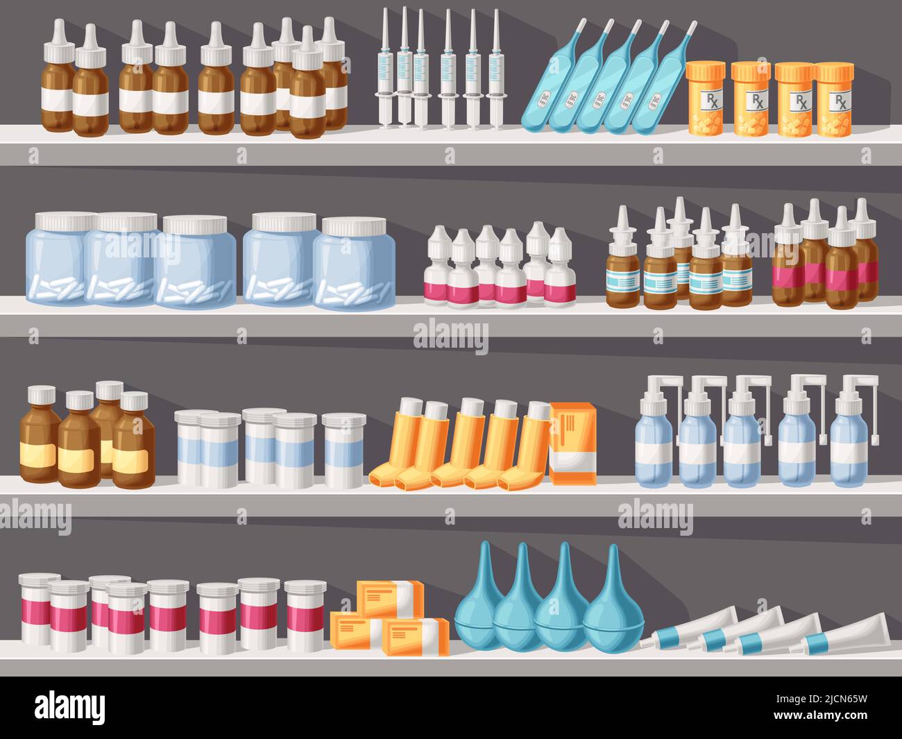 Pharmacy shelves with medicines. Pharmaceuticals, medicine bottles ...