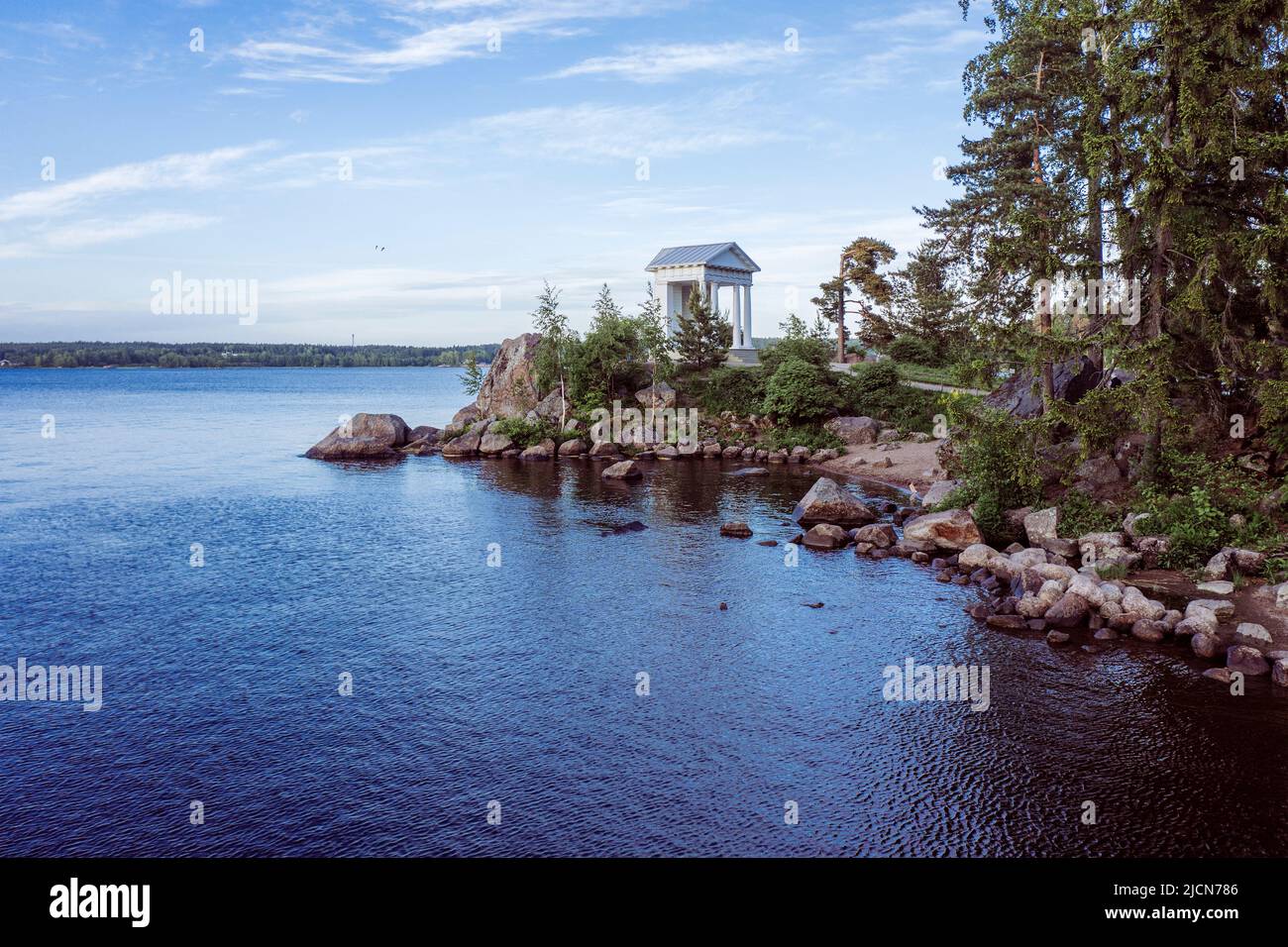 Aerial landscape view of Monrepo park in Vyborg city. Summer, green ...