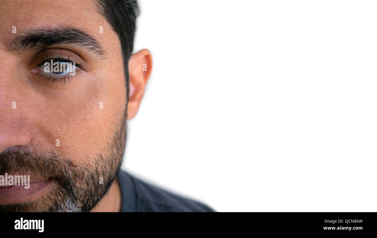 Portrait of cool and handsome man looking to camera with copy space ...