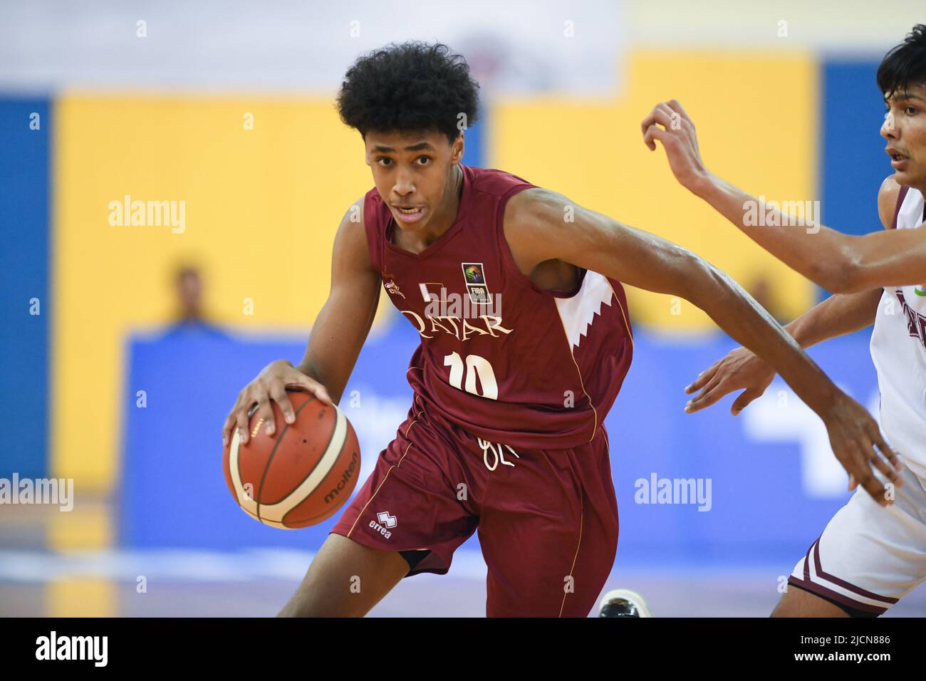 Doha, Qatar. 14th June, 2022. Hamad Yassin I M Mousa of Qatar Basketball team in action during ...