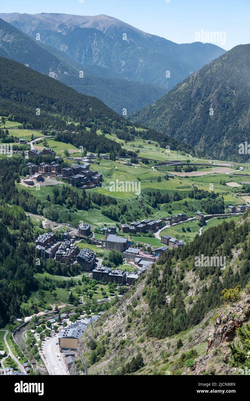 Landscape of the city of Canillo from the longest Tibetan bridge in ...