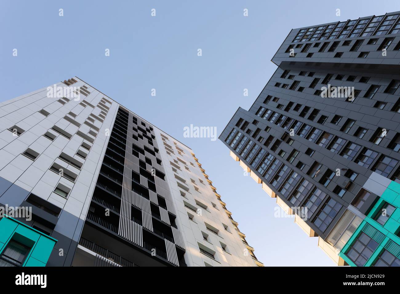 two multi-storey residential buildings, bottom view Stock Photo - Alamy