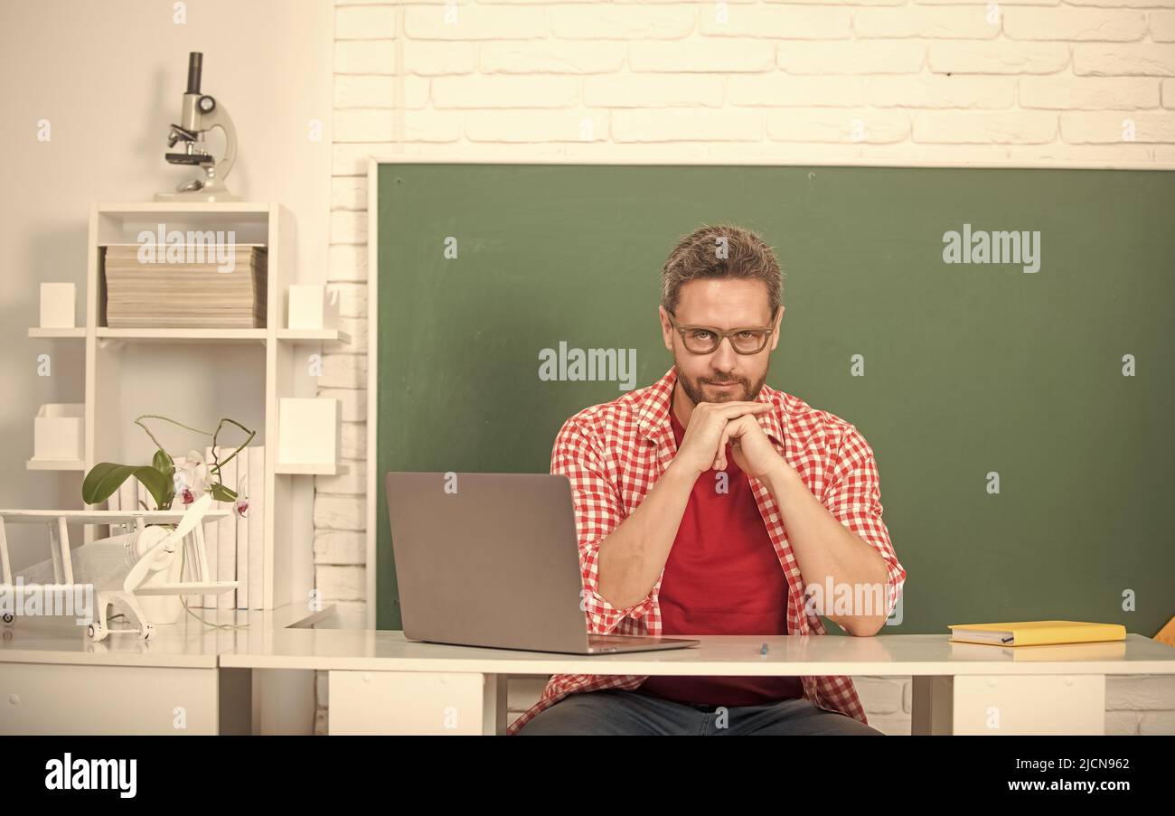 smart looking guy glasses study at classroom, teachers day Stock Photo ...