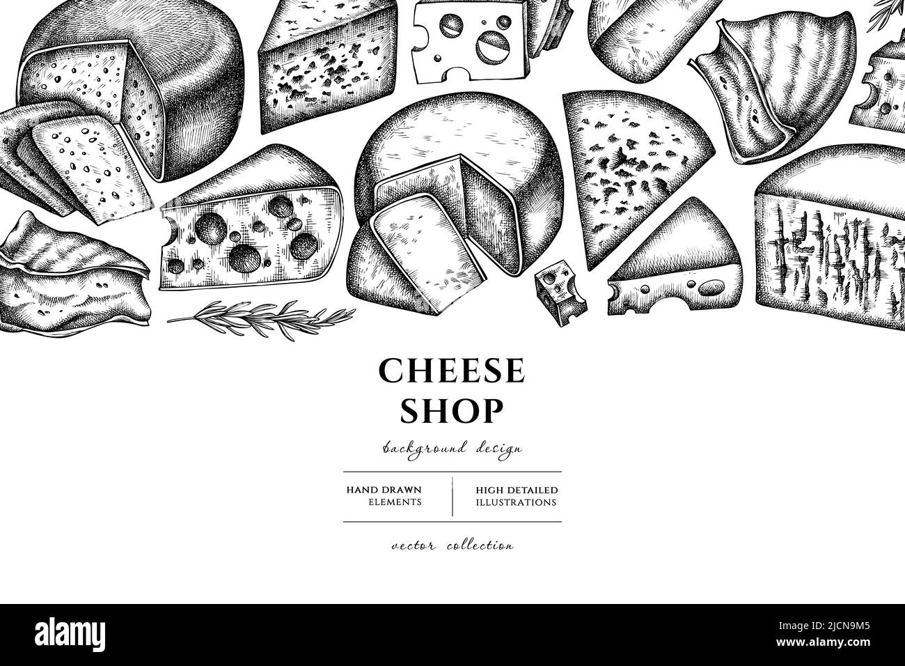 Cheese hand drawn illustration design. Background with sketch brie ...