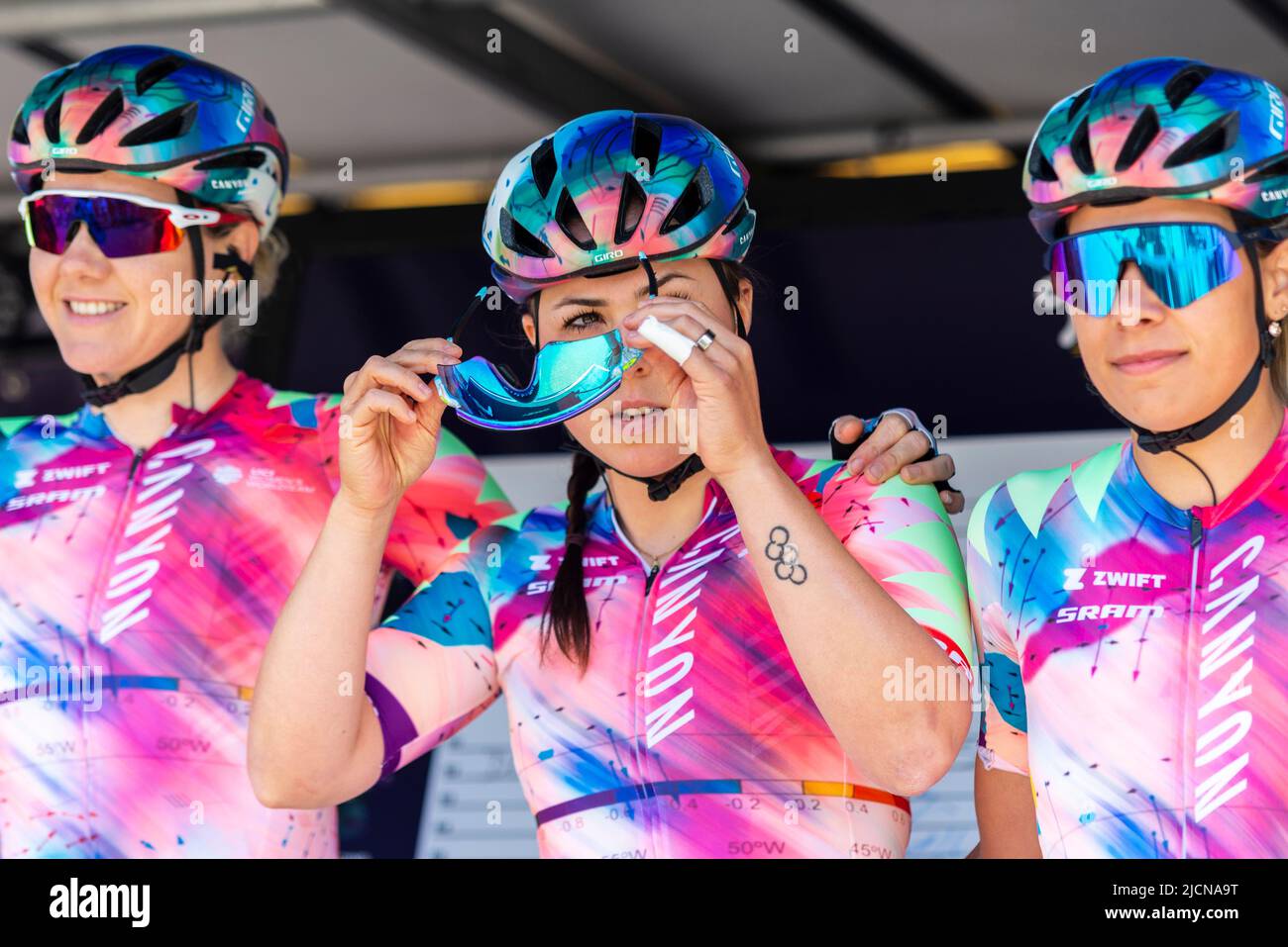 Sarah Roy, Lisa Klein, Shari Bossuyt, cyclists of Canyon/SRAM Racing at ...