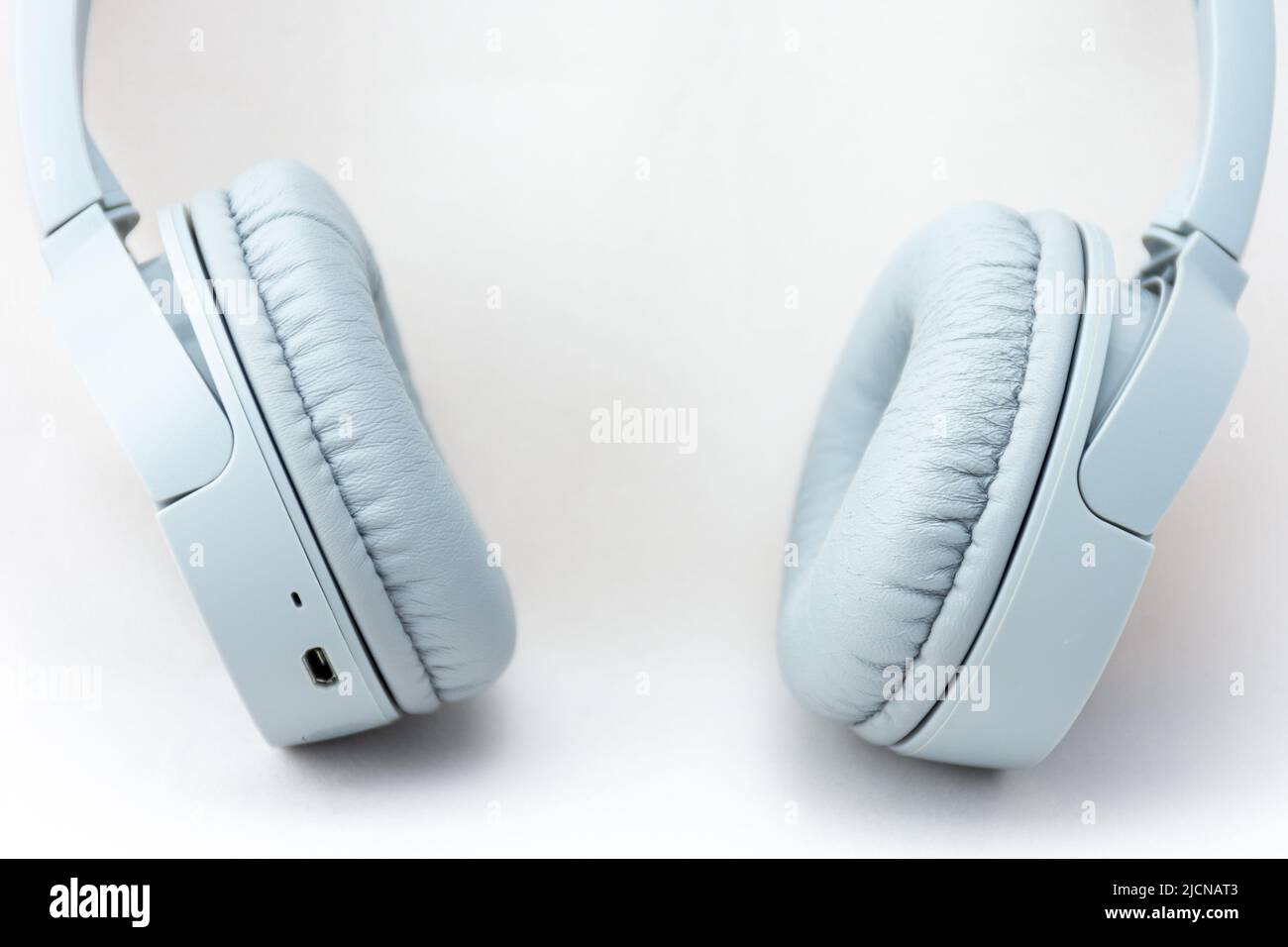 Close up of gray wireless headphones isolated on white background Stock ...