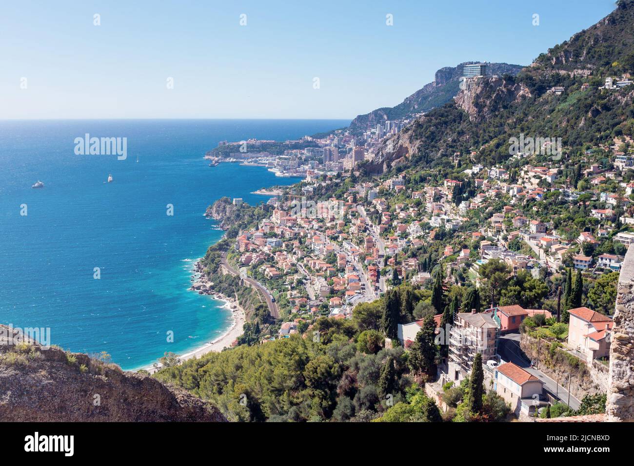 View of the sea and the Cote d'Azur from the fortress of the ancient ...