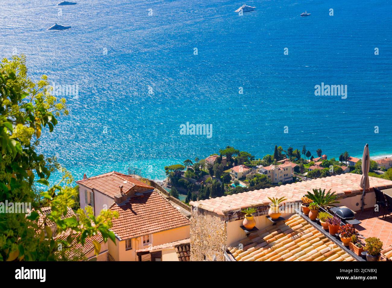 View of the sea and the Cote d'Azur from the fortress of the ancient ...