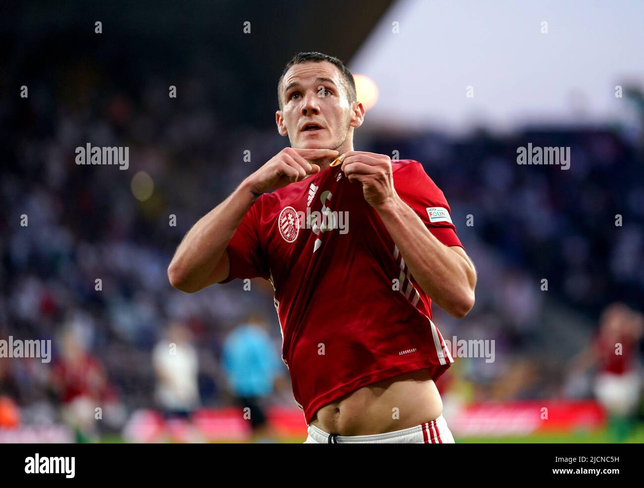 Hungary's Daniel Gazdag celebrates scoring their side's fourth goal of ...